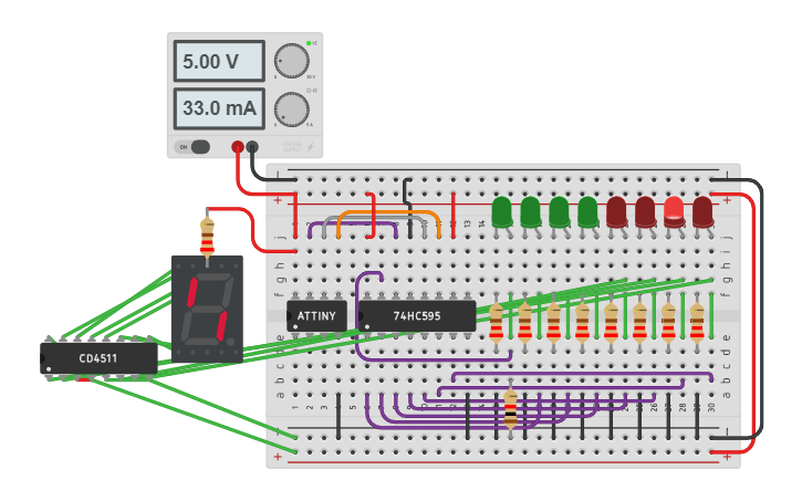 Circuit design Contador Binário (8 Bits) - Tinkercad