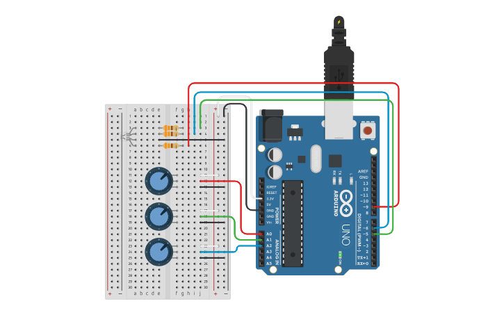 Circuit design MEZCLA DE COLORS - Tinkercad