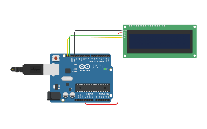 Circuit design Arduino I2C LCD Custom Characters - Tinkercad