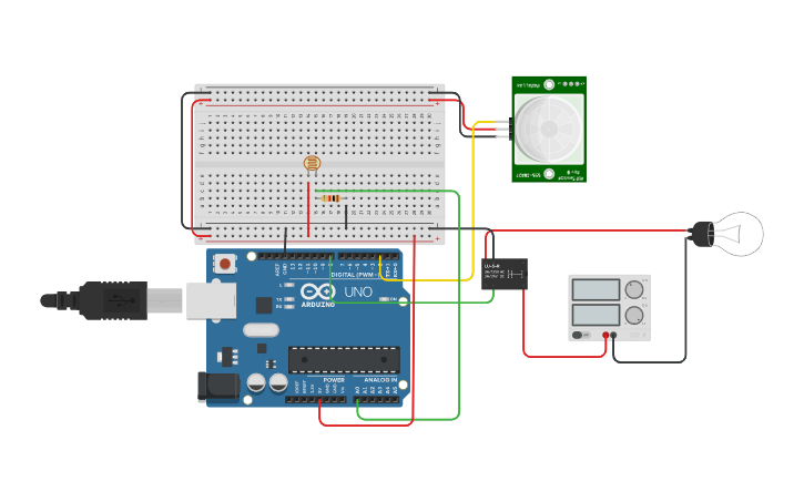 Circuit design Automatic room lightning system - Tinkercad