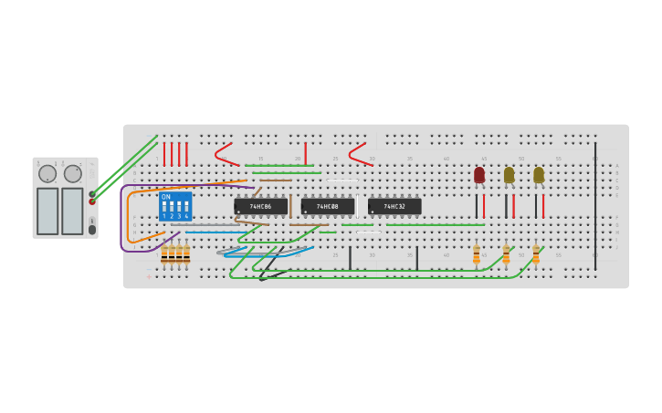 Circuit design sumador binario 2 bits - Tinkercad