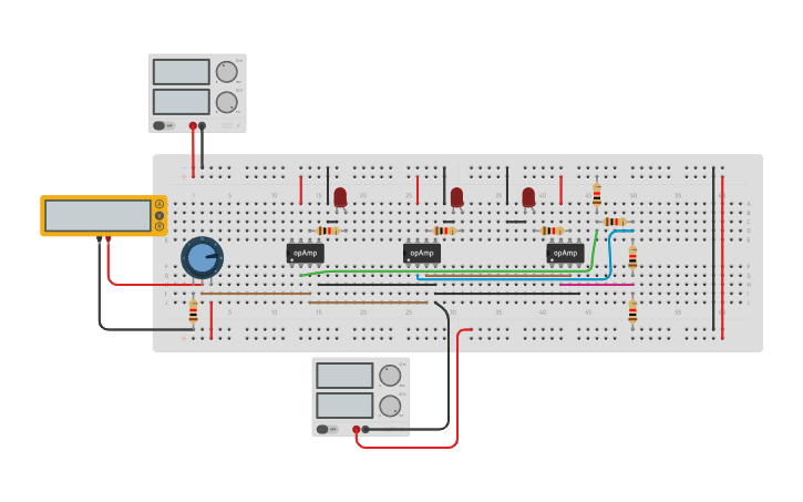 Circuit design Convertidor Analógico-Digital de 3 bits - Tinkercad