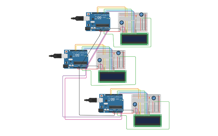 Circuit Design I2c 3 Arduinos Tinkercad 5302