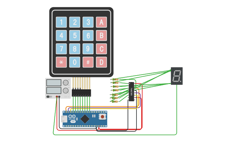 Circuit design 7-segment with keypad | Tinkercad