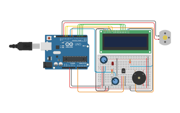 Circuit design Sistem Deteksi suhu Menggunakan Sensor Suhu dan Arduino - Tinkercad