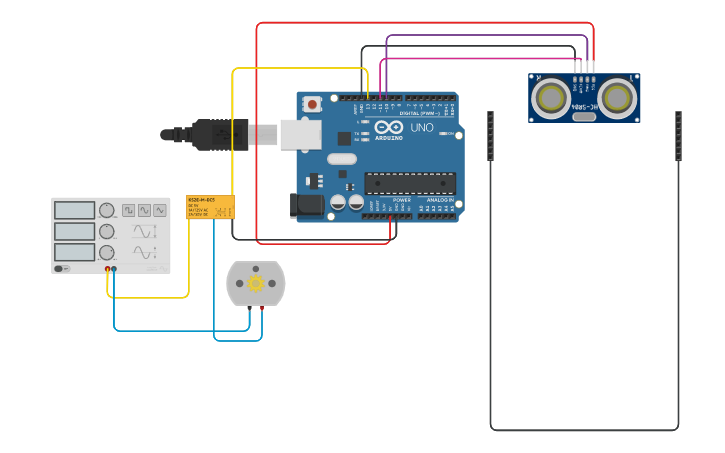 Circuit design Sensor Pompa Air Otomatis - Tinkercad Circuit design Sensor Pompa Air Otomatis - Tinkercad