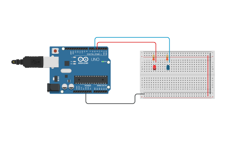Circuit design Dos Leds - Tinkercad