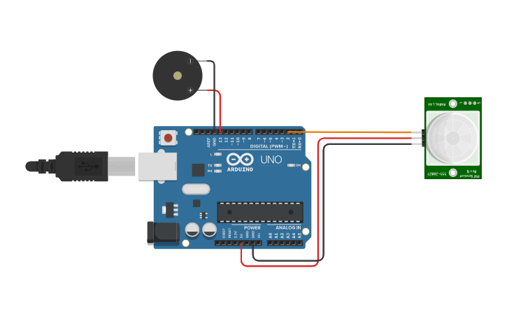 Circuit design PIR n Buzzer - Arduino - Tinkercad