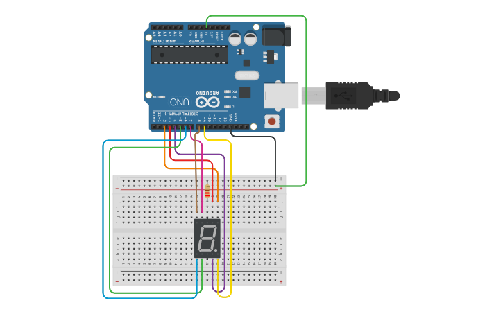 Circuit design 7 segment common cathode - Tinkercad