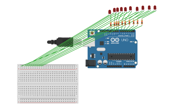 Circuit design Scrolling LED's - Tinkercad