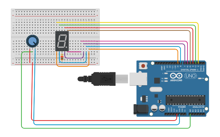Circuit design display con potenciometro - Tinkercad
