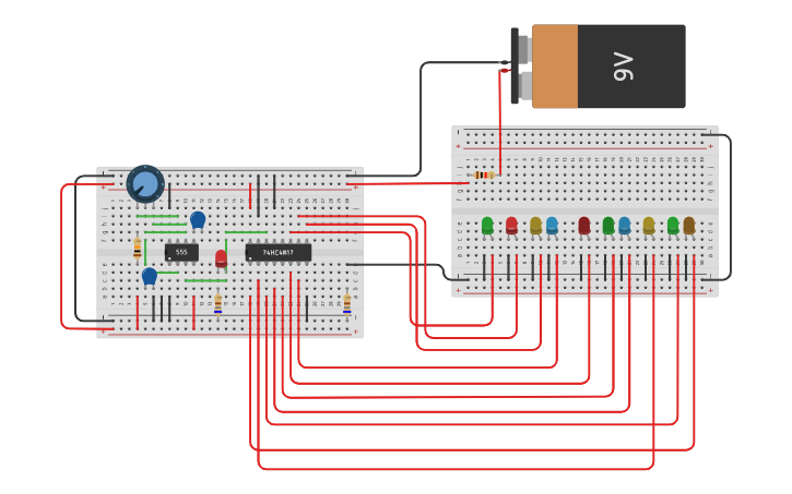 Circuit design LED chaser circuit - Tinkercad