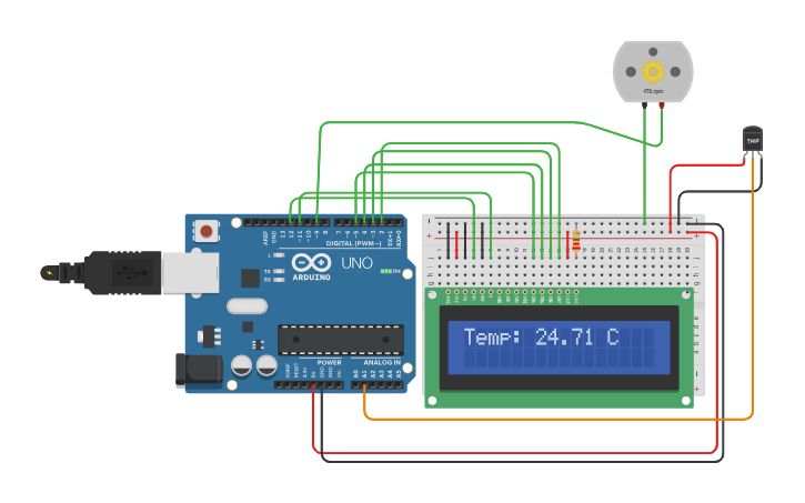 Circuit design LCD and Temperature Sensor - Tinkercad