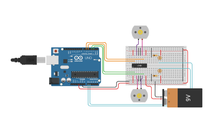 Circuit design Sensores y Actuadores - Tinkercad