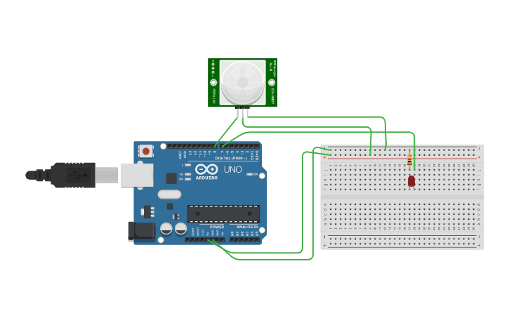 Circuit design IR Sensor with LED - Tinkercad