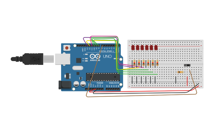 Circuit design 4 Leds - toggle switch - Tinkercad