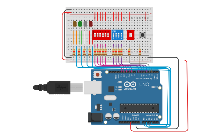 Circuit design MEMORIA RAM 8 BITS - Tinkercad