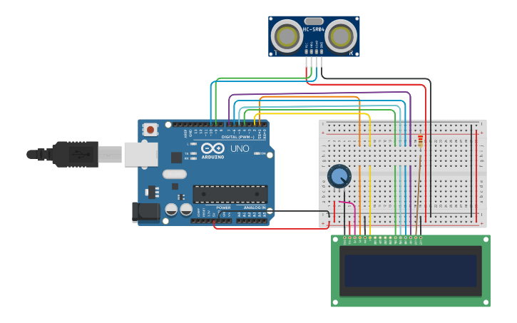 Circuit design Distance measurement using ultrasonic sensor | Tinkercad