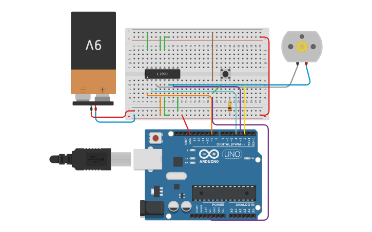 Circuit design PRÁCTICA 01 CONTROL DE MOTOR DC - Tinkercad