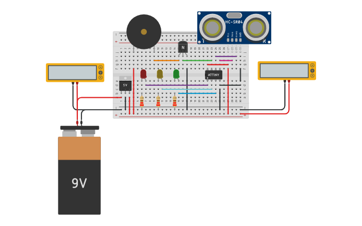 Circuit design Attiny85 based Ultrasonic sensor | Tinkercad