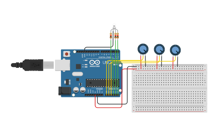 Circuit design Program 3: RGB Light Color Mixing with Resistor - Tinkercad