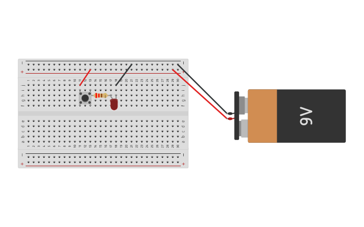 Circuit design Encender LED con pila de 9V - Tinkercad