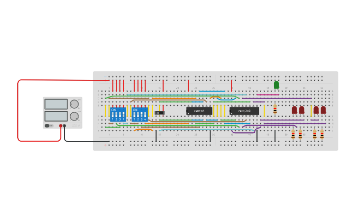 Circuit design 4-bit Binary Adder/Subtractor - Tinkercad Circuit design 4-bit Binary Adder/Subtractor - Tinkercad