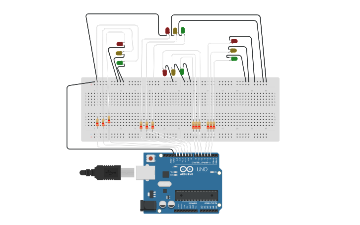 Circuit design 4 way traffic light - Tinkercad