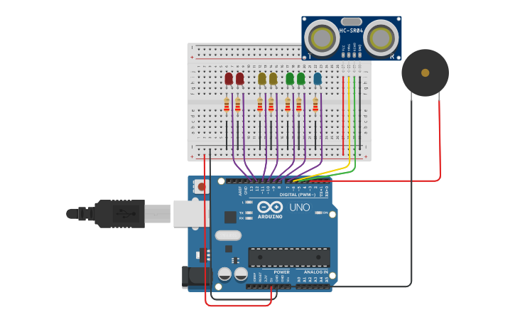 Circuit design ALARMBOT (parking sensor) | Tinkercad