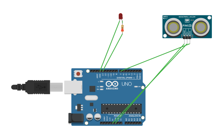 Circuit Design Object Detection Using Ultrasonic Sensor Tinkercad