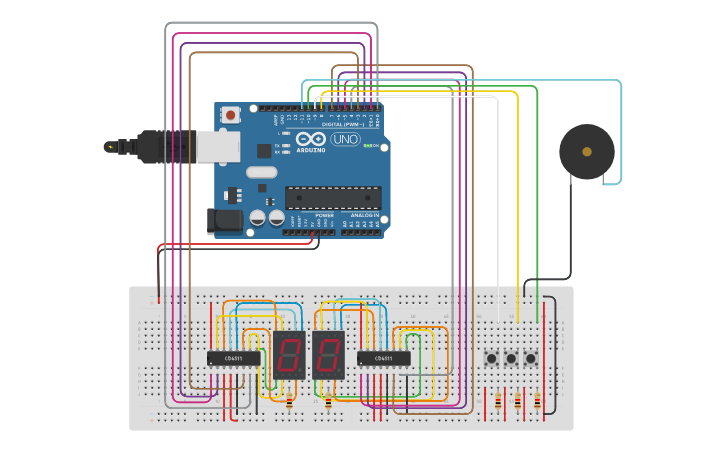 Circuit design Timer with a buzzer - Tinkercad