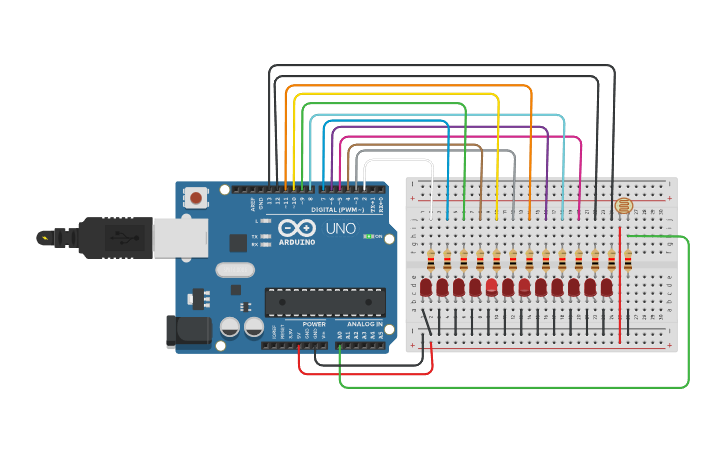 Circuit design Running LED - Tinkercad