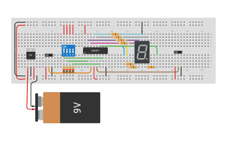 Circuit design Display 7 Segmentos | Tinkercad