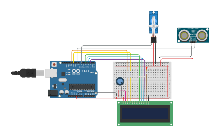 Circuit design IOT MiniProject (Automatic Car Parking System) - Tinkercad
