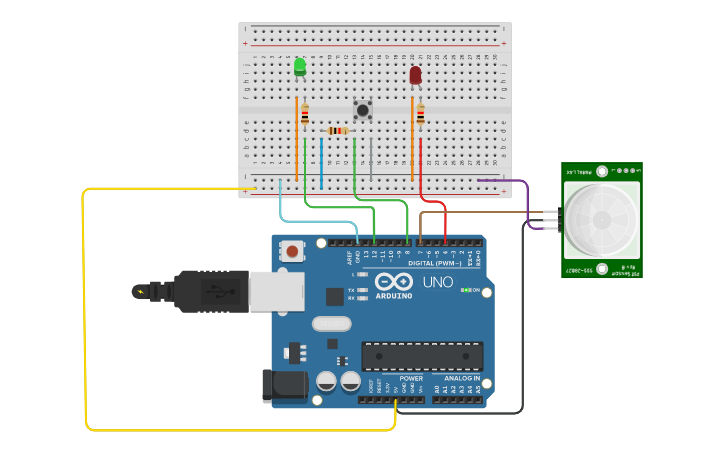 Circuit design Switch&PIR Sensor M.4/16(21,30) | Tinkercad