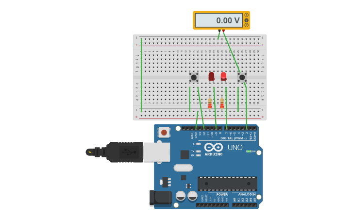 Circuit design Nappi, ledi ja arduino | Tinkercad