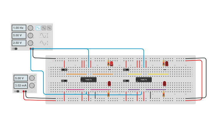 Circuit design PARALLEL IN PARALLEL OUT - Tinkercad