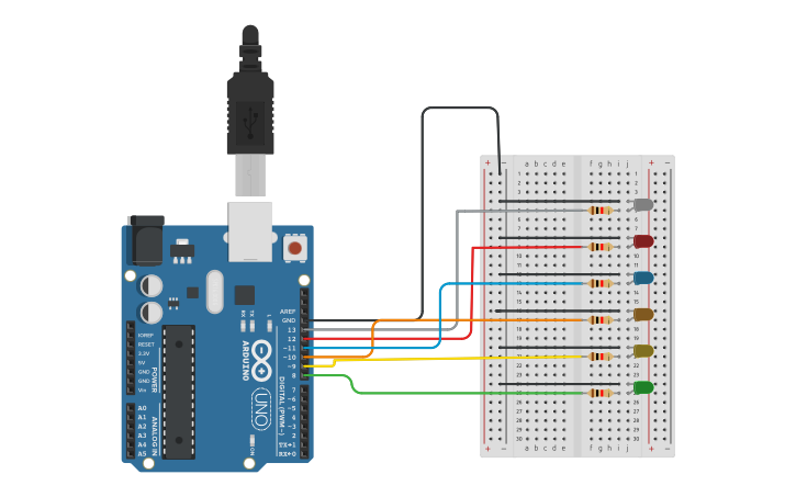 Circuit design Serie de Leds - Tinkercad