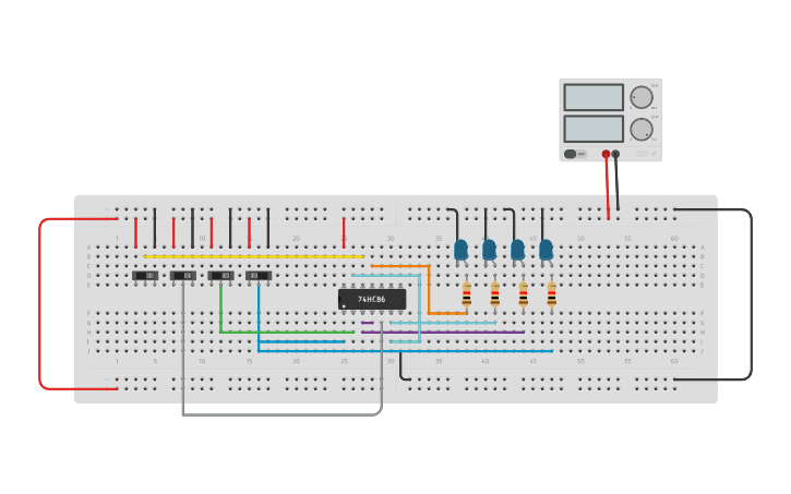 Circuit design Gray to Binary code converter - Tinkercad