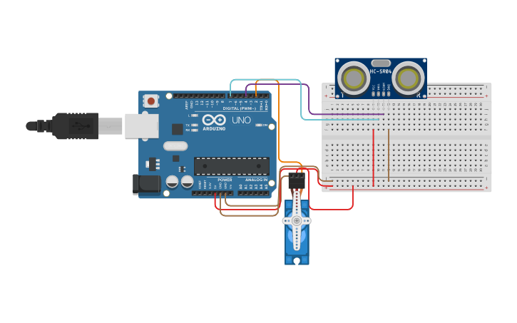Circuit design Sensor Ultrassônico e Servo Motor | Tinkercad Circuit design Sensor Ultrassônico e Servo Motor | Tinkercad