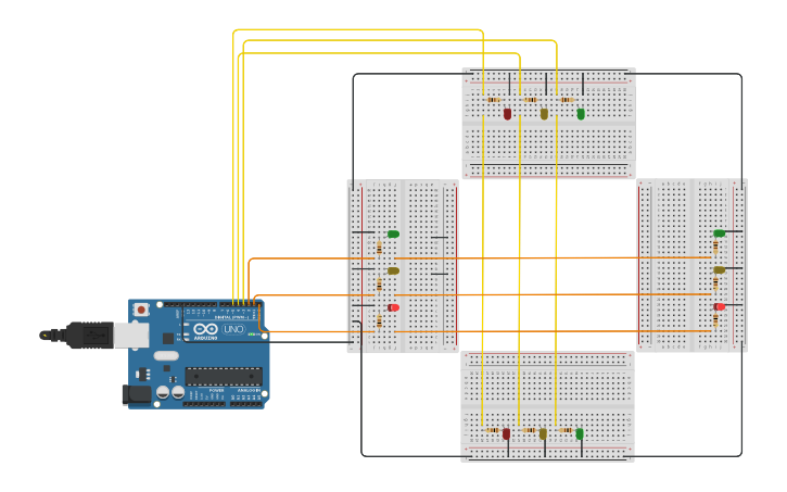 Circuit design Two Stop-lights | Tinkercad