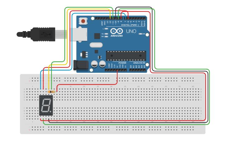 Circuit design Display de 7 Segmentos - Tinkercad