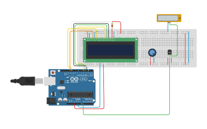 Circuit design Medir temperatura con LM35 y LCD - Tinkercad