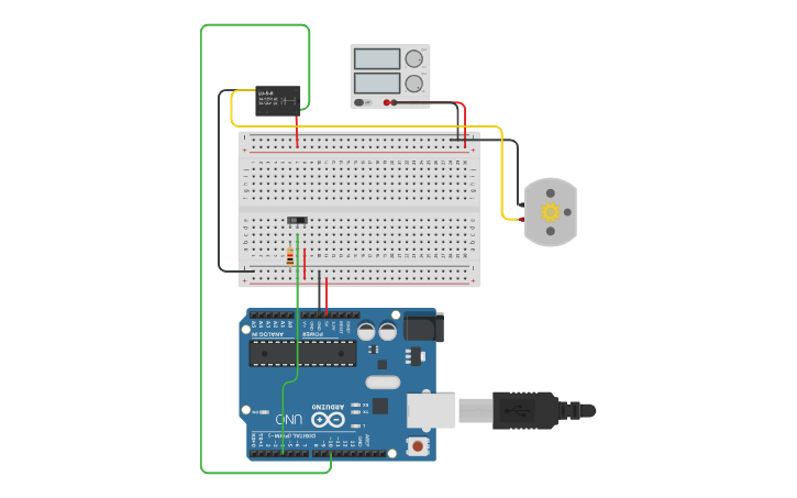 Circuit design Relay and Motor - Tinkercad