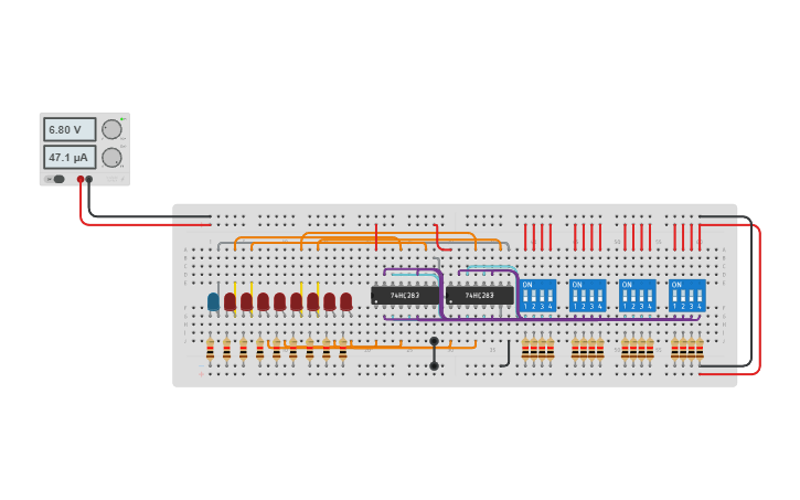 Circuit design SUMADOR DE 8 BITS - Tinkercad