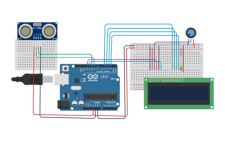Circuit design Arduino Project – Contactless Distance Finder - Tinkercad
