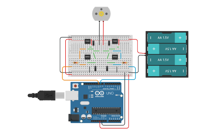 Circuit design H bridge with Mosfet - Tinkercad