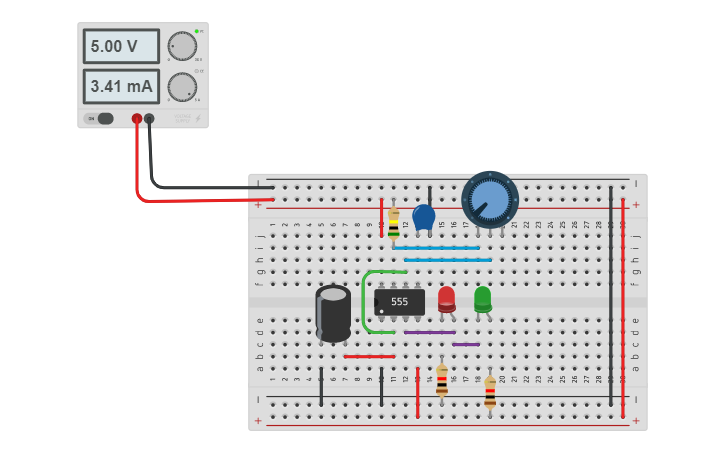 Circuit design circuito ASTABLE 555 - Tinkercad