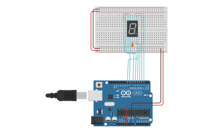 Circuit design Copy of DISPLAY 7 SEGMENTOS 123456789 | Tinkercad