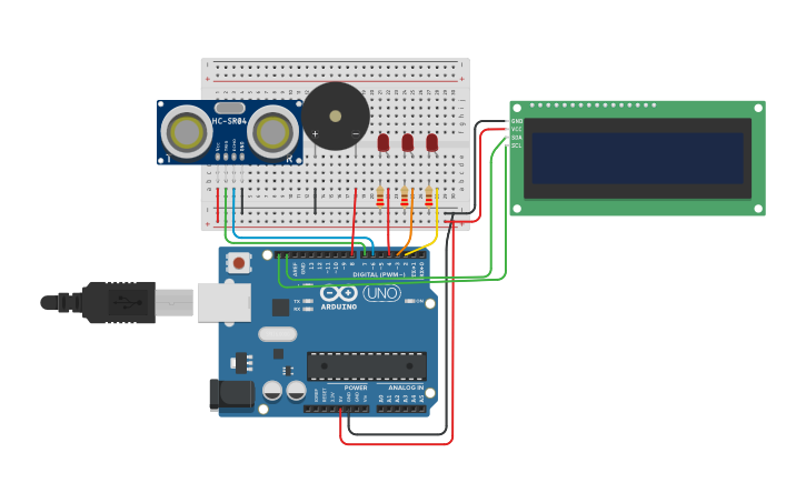 Circuit Design Ultrasonic Distance Sensor Tinkercad 